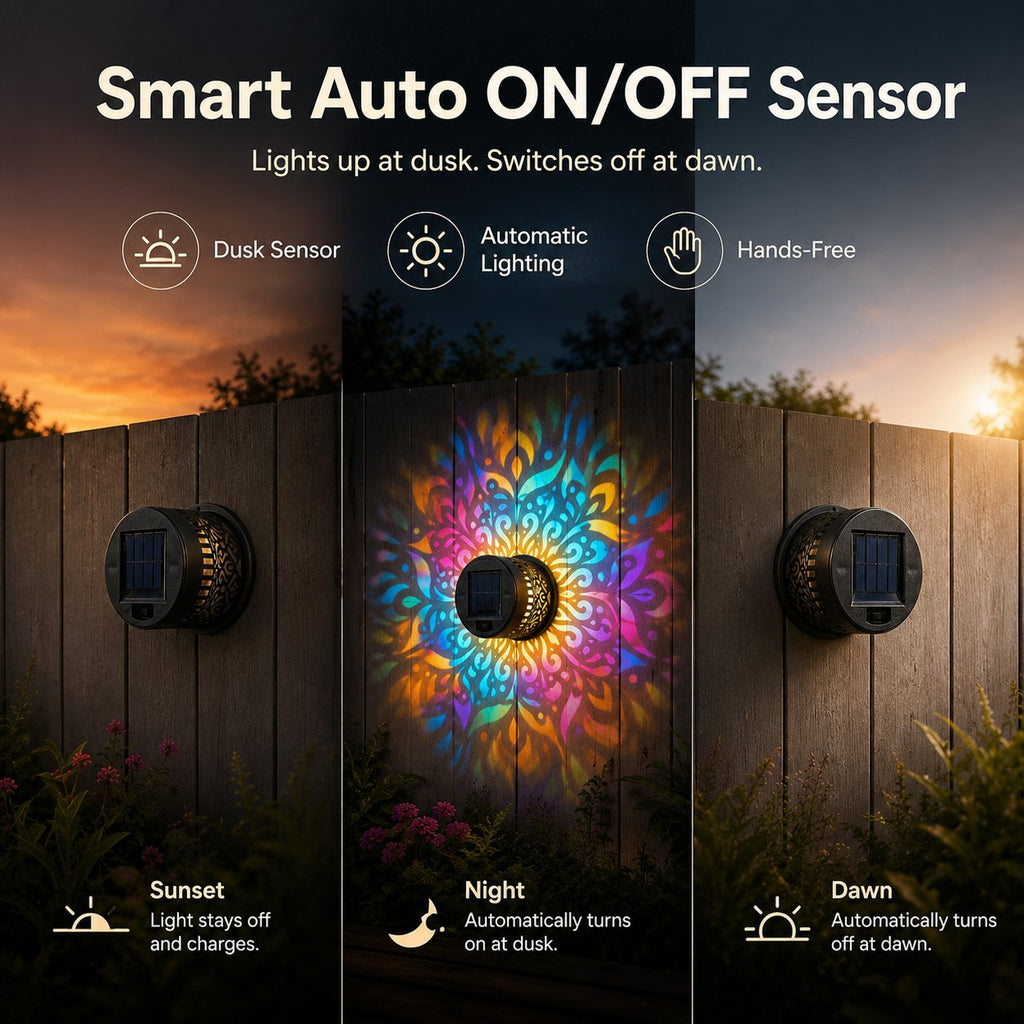 65K+ SOLD! Solar Mandala Wall Light | Outdoor Garden Fence Projector ...